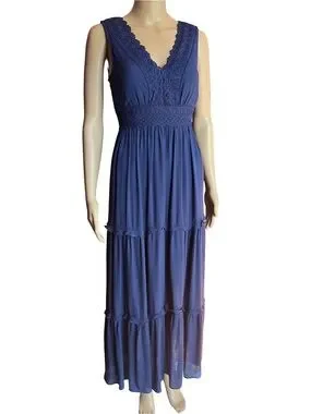 Rebellion | Dresses | Navy Boho Lace Maxi Dress Small Crochet Empire ...
